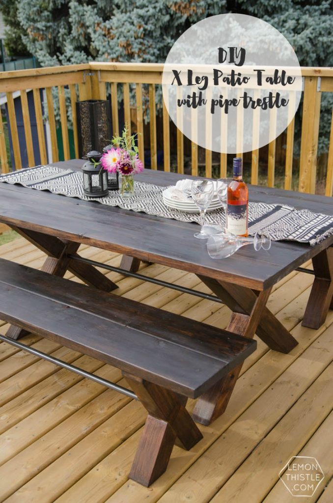 DIY X Leg Patio Table with Pipe Trestle - Lemon Thistle