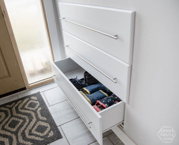 DIY Shoe Storage for a Split Level Entry - Lemon Thistle