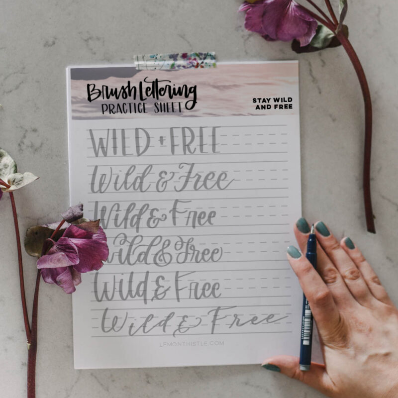 Wild & Free Printable Brush Lettering Practice Sheet - Lemon Thistle