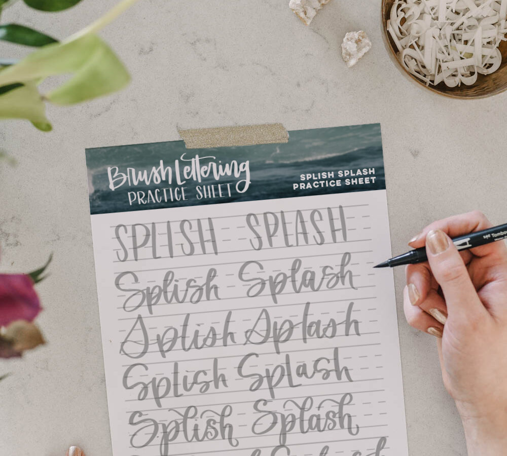 Splish Splash Printable Brush Lettering Practice Sheet - Lemon Thistle