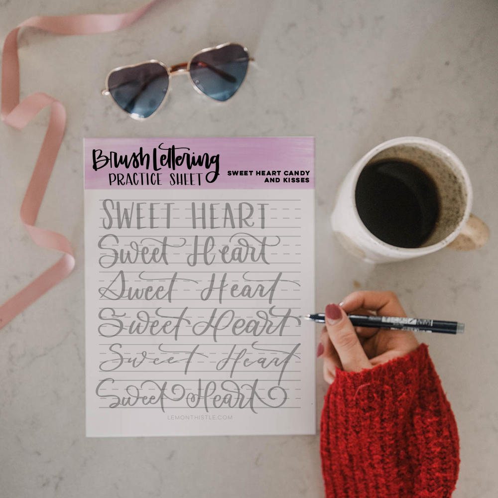 SWEET HEART BRUSH LETTERING PRACTICE SHEET - Lemon Thistle