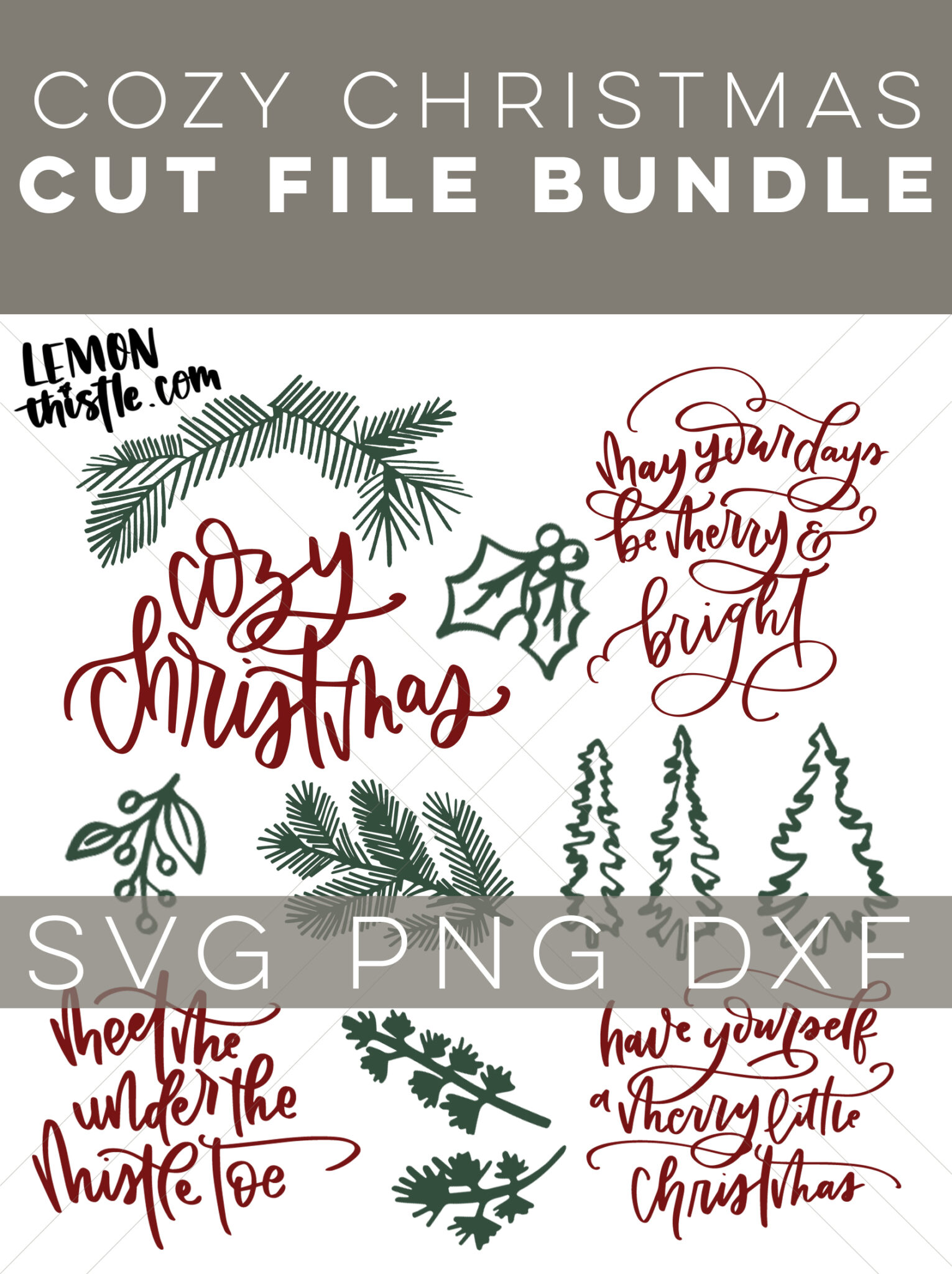 Cozy Christmas Hand Lettered SVG Bundle - Lemon Thistle